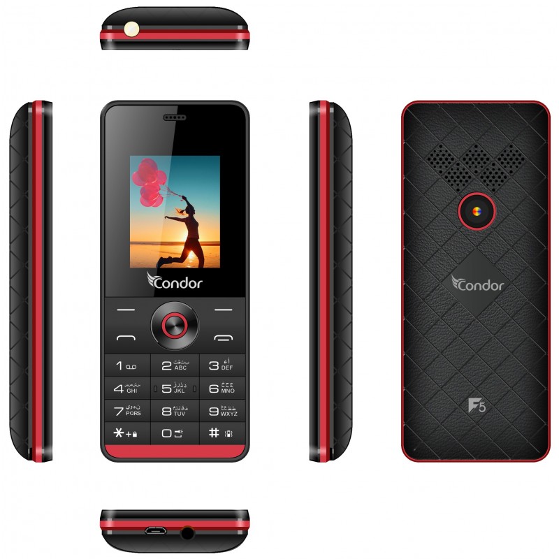 Téléphone Portable Condor F5 / Double SIM / Noir & Rouge + SIM Offerte