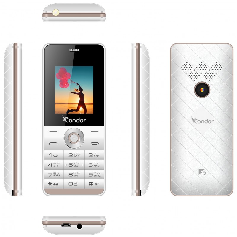 Téléphone Portable Condor F5 / Double SIM / Blanc & Marron + SIM Offerte