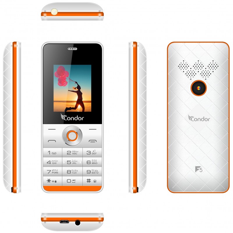 Téléphone Portable Condor F5 / Double SIM / Blanc & Orange + SIM Offerte