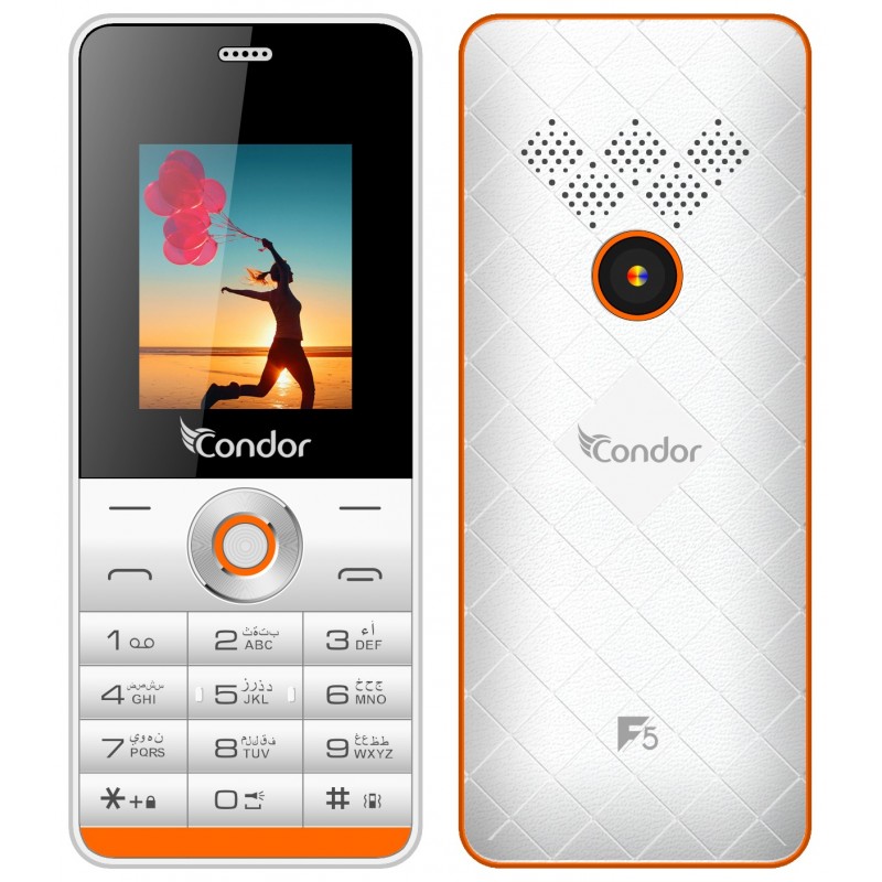 Téléphone Portable Condor F5 / Double SIM / Blanc & Orange + SIM Offerte