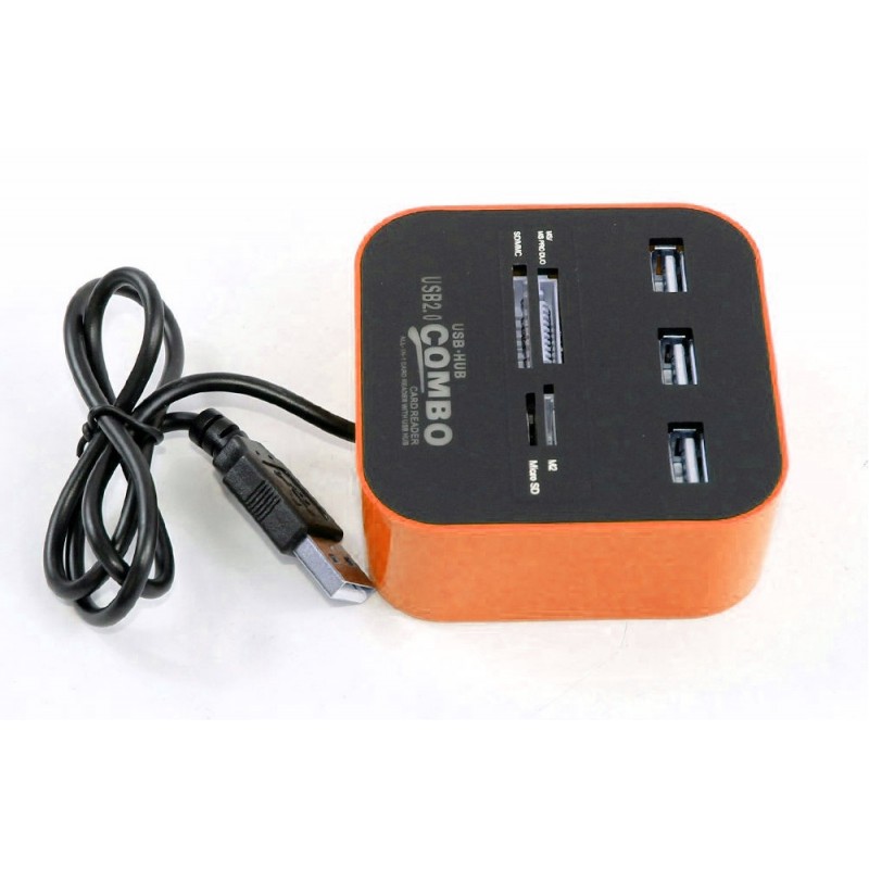 Hub 3 Ports Usb 2 0 Lecteur De Cartes Orange
