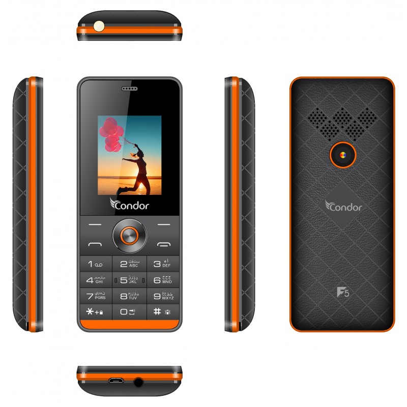 Téléphone Portable Condor F5 / Double SIM / Gris & Orange + SIM Offerte