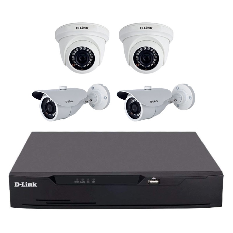 Pack D-Link DVR 4CH + 2 Caméras Dôme + 2 Caméras Externes 2MP