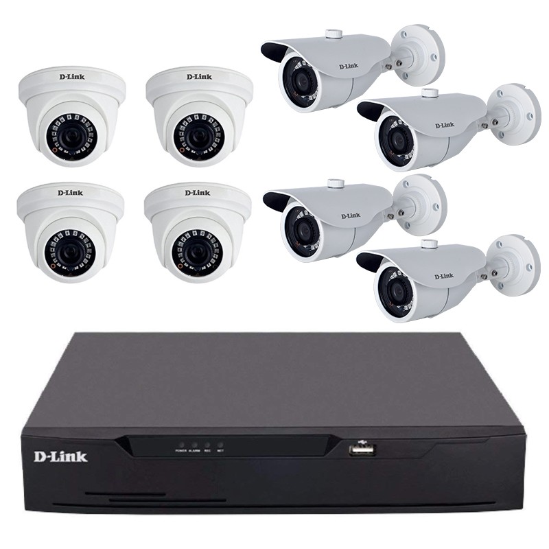 Pack D-Link DVR 8CH + 4 Caméras Dôme + 4 Caméras Externes 1MP