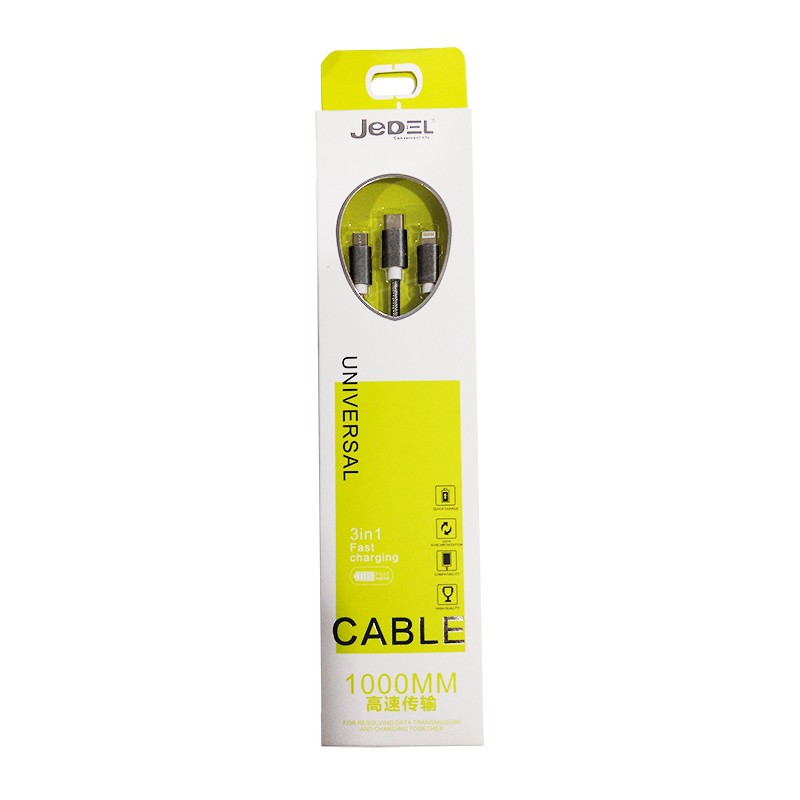 Câble JeDel 3en1 USB vers Micro USB / Type C / Lightning