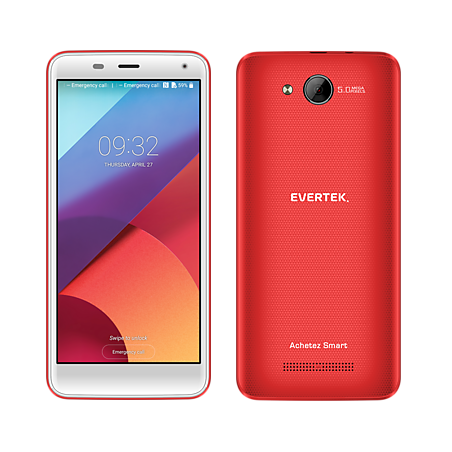 Téléphone Portable Evertek V5 Plus / 4G / Double SIM / Rouge + SIM Orange Offerte (40 Go)