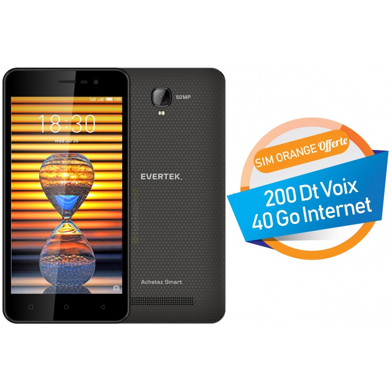 Téléphone Portable Evertek V4 Plus / 4G / Double SIM / Noir + SIM ...