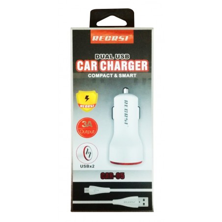 Chargeur Allume Cigare RECRSI 2 USB 3A / Blanc