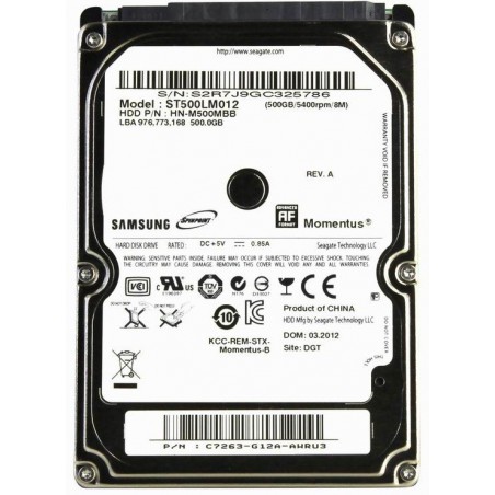 Disque Dur interne 2.5" Pour PC Portable 500 Go