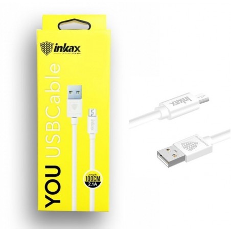 Câble USB vers Micro USB Inkax CK-01 2.1A / 1M / Blanc