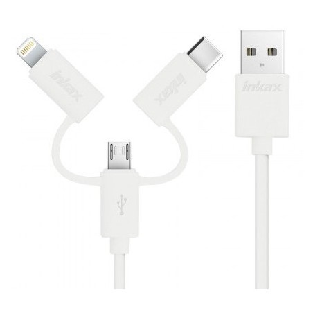 Câble Inkax 3en1 USB vers Micro USB / Lightning / USB type C / Blanc