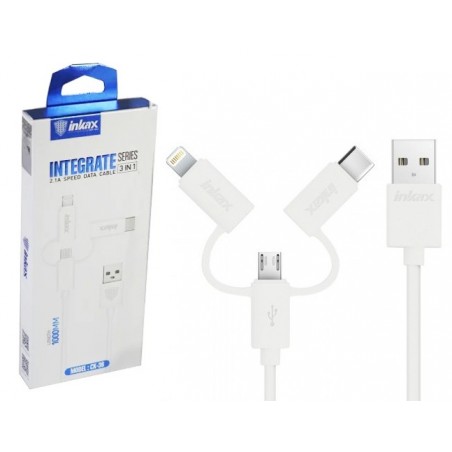 Câble Inkax 3en1 USB vers Micro USB / Lightning / USB type C / Blanc