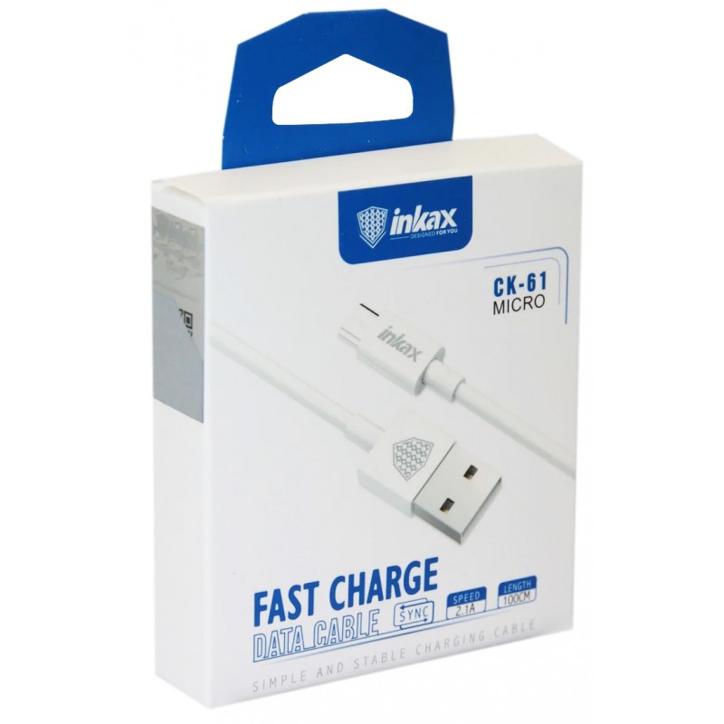 Câble USB vers Micro USB Inkax CK-61 2.1A / 1M / Blanc