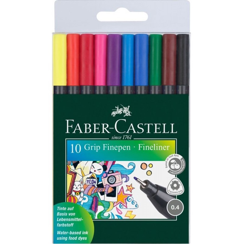 10x Stylos Feutre Faber-Castell Grip Finepen 0.4 mm