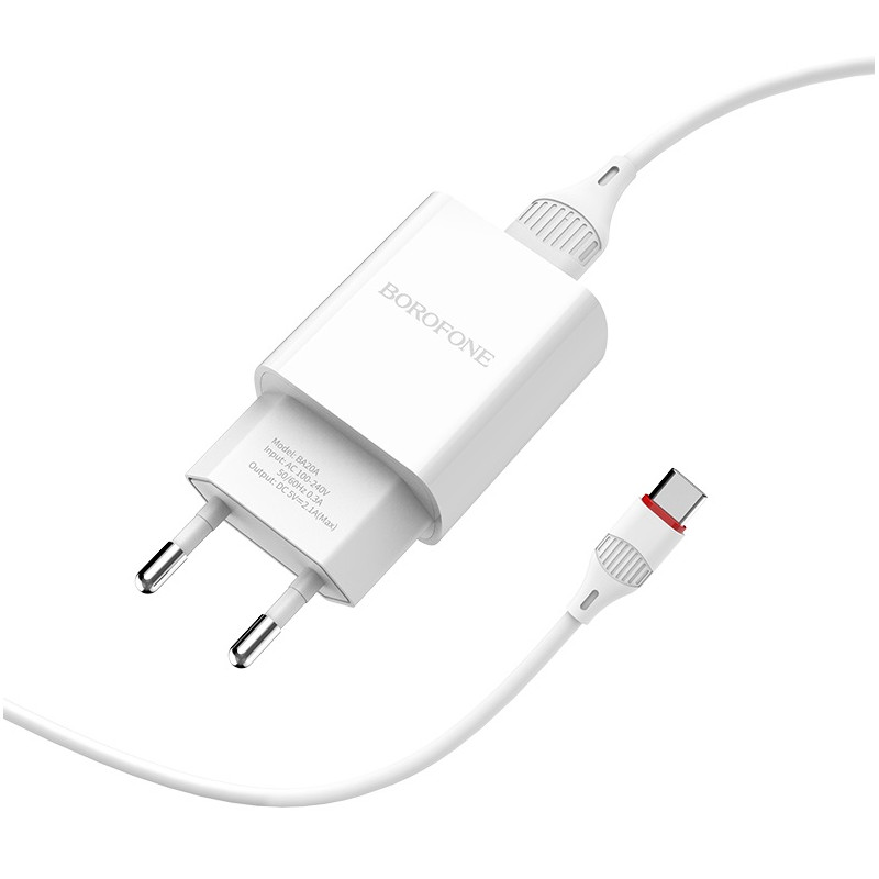 Chargeur Borofone BA20A USB Pour Type C / Blanc