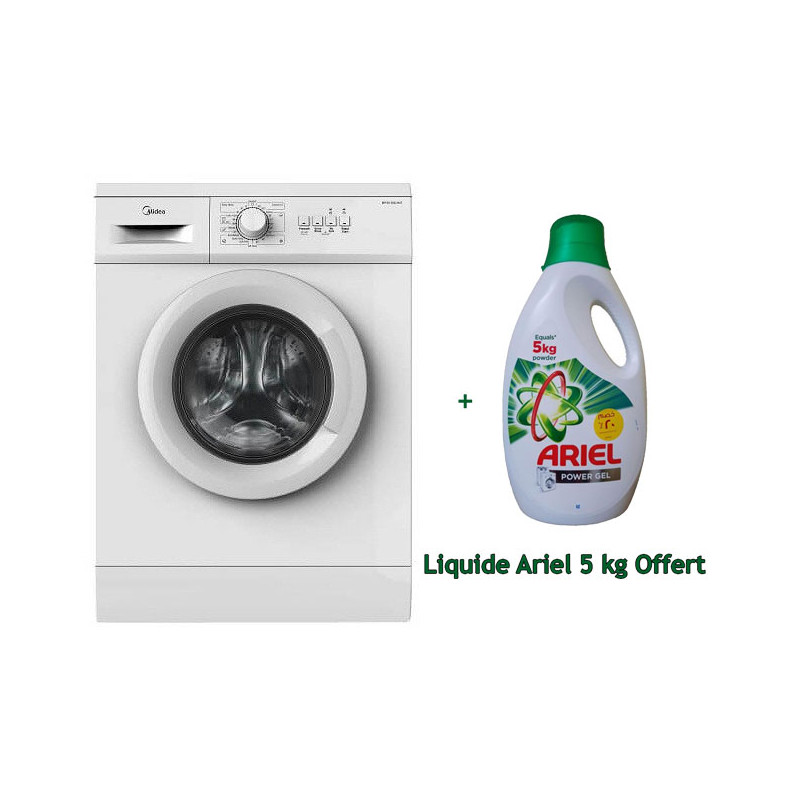 Machine à laver Automatique MIDEA 6 Kg / Blanc + Liquide Ariel 5Kg Offert