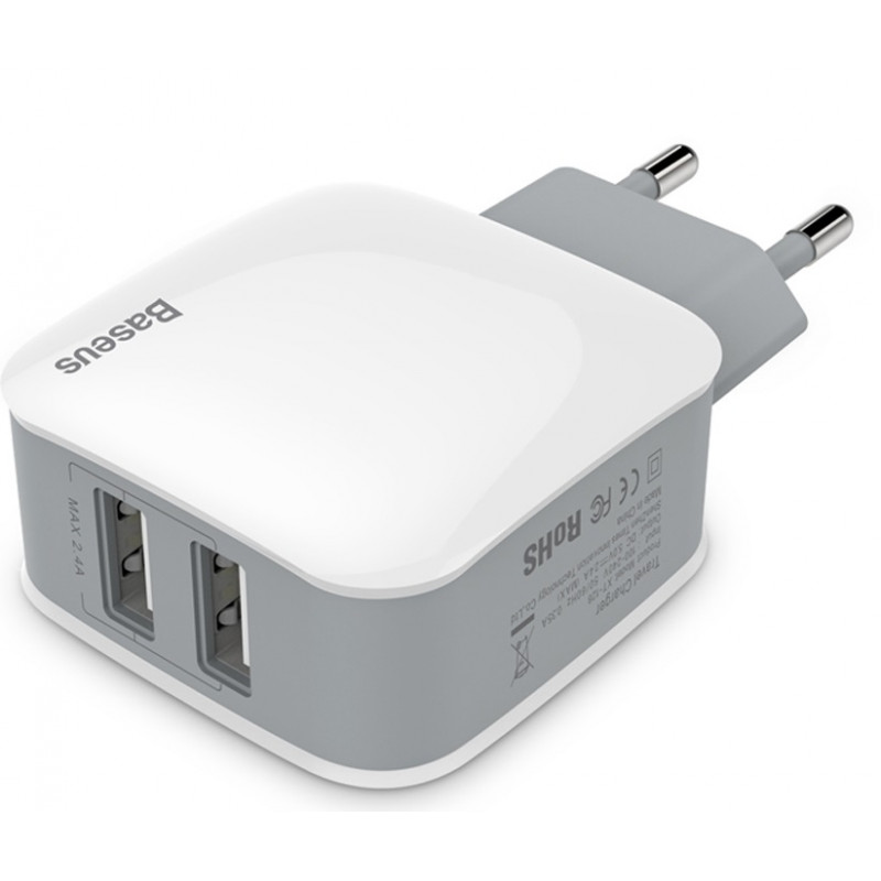 Chargeur mural Baseus Letour 2 Ports USB / Blanc & Gris