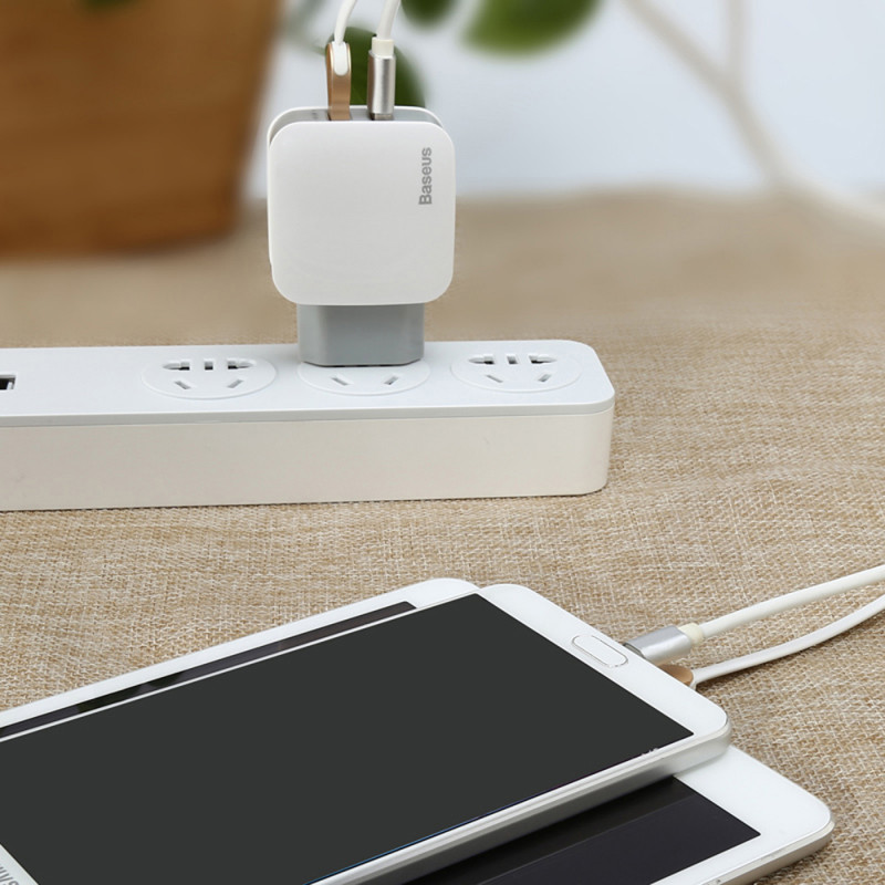 Chargeur mural Baseus Letour 2 Ports USB / Blanc & Gris