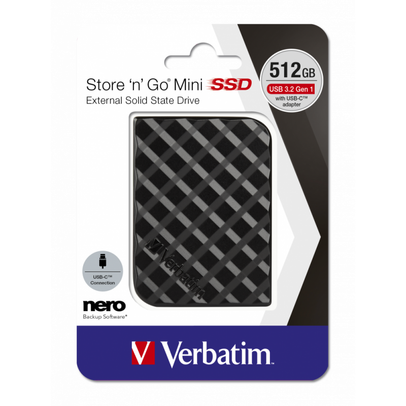 Disque Dur SSD Externe Verbatim Store'n'Go 512 To / USB 3.2 Disque Dur SSD Externe Verbatim Store'n'Go 512 To / USB 3.2