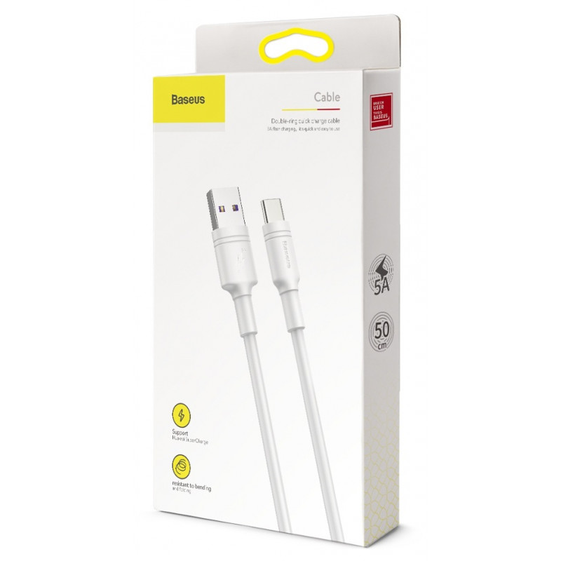 Câble USB Baseus Double ring Vers Type C / 0.5 M / 5A / Blanc