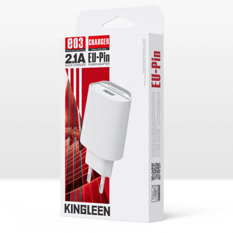 Chargeur KINGLEEN E03 Type C / 2.1A / Blanc