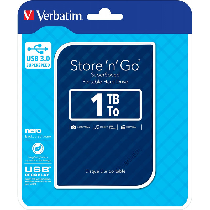 Disque Dur Externe Verbatim Store'n'Go 1 To / USB 3.0 Disque Dur Externe Verbatim Store'n'Go 1 To / USB 3.0