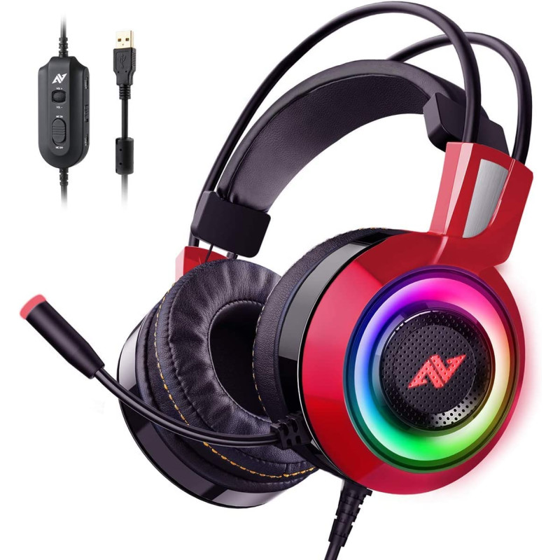 Casque-Micro Gaming ABKONCORE CH60 True 7.1 / RGB / Rouge