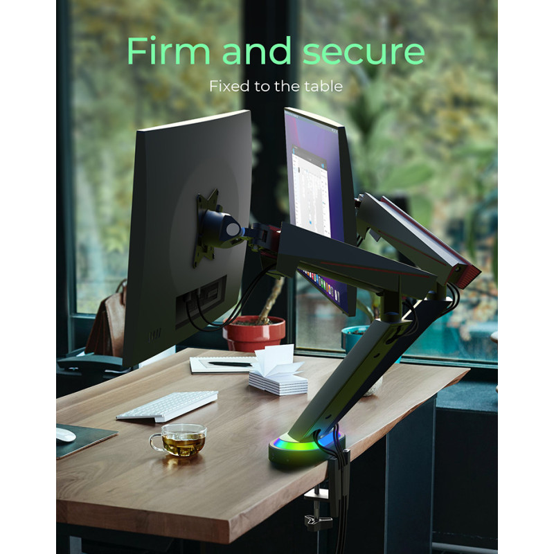 Support Gaming ICY BOX IB-MSG304BL-T pour 2x écrans / 32" / RGB / HUB