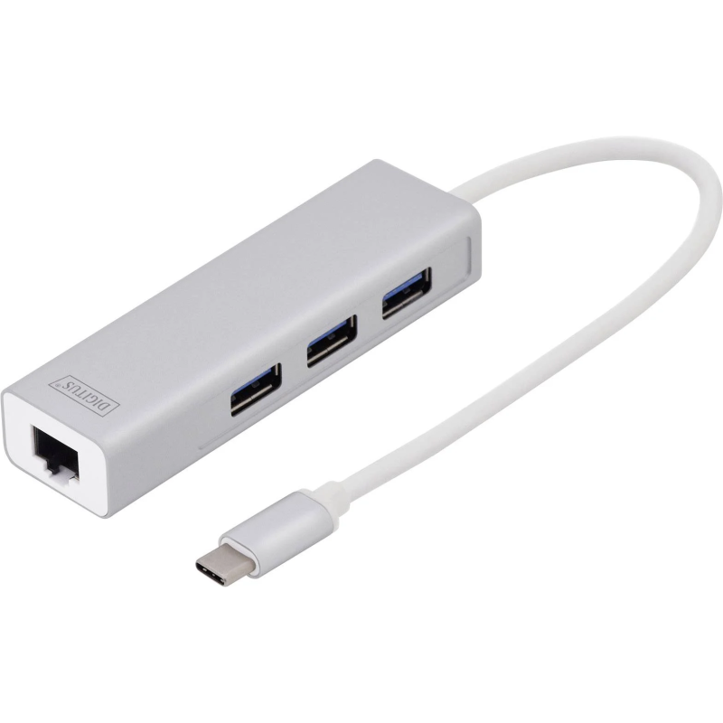 Hub USB 3.0 Digitus DA-70255 / 3+1 ports avec port réseau intégré argent