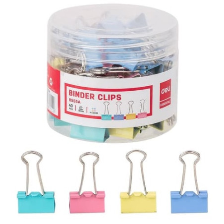 TUBE / 40 BINDER CLIP 19MM / COULEUR ASSORTIS