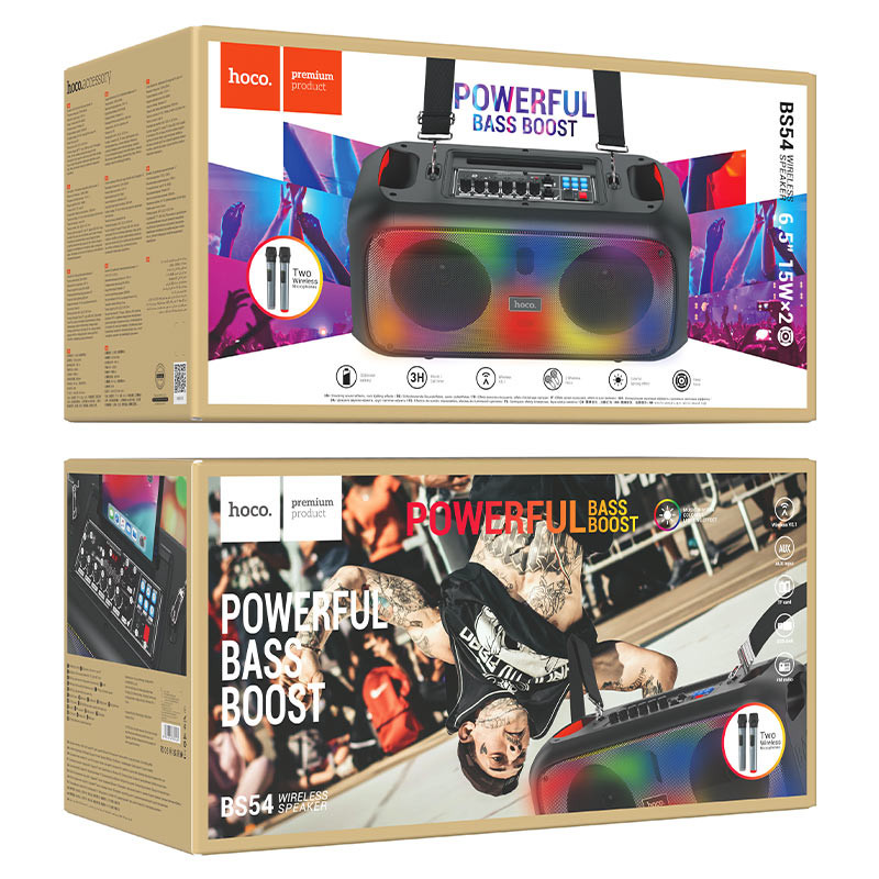 Enceinte Bluetooth Portable Hoco BS54 Party + Deux Microphones sans fil