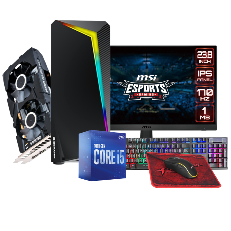 Setup Gamer Special Pc de Bureau Gaming i5-10400F / GTX 1650 TWIN X2 OC / 16Go Avec Ecran 24 ...