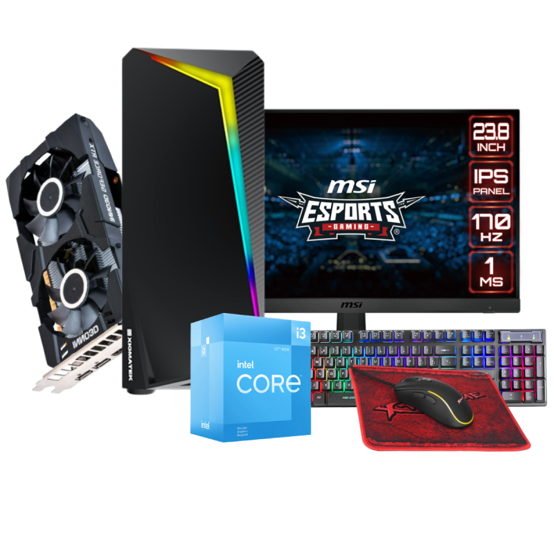 Setup Gamer Special Pc de Bureau Gaming i3-12100F / GTX 1650 TWIN X2 OC / 16Go Avec Ecran 24 ...