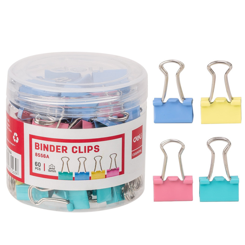 TUBE / 60 BINDER CLIP DELI / 15MM / COULEUR ASSORTIS