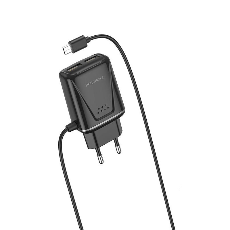 Chargeur secteur Borofone BA50A / Avec Câble Micro USB 2.1 A / Noir