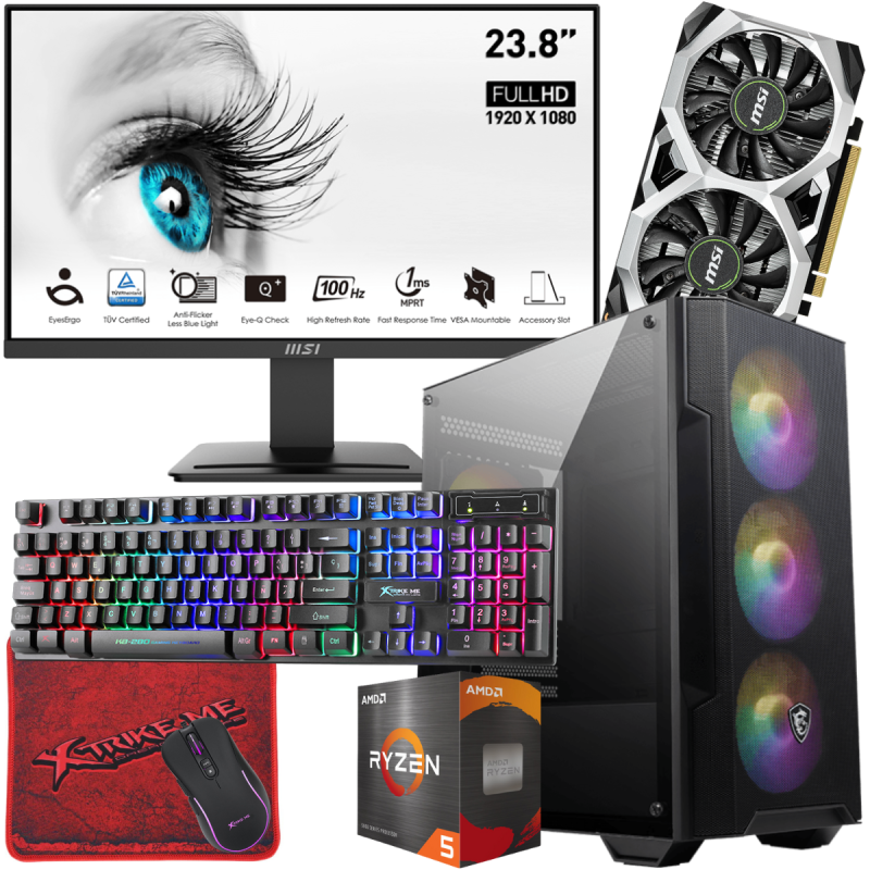 Setup Gamer FULL MSI Pc de Bureau Gaming / Ryzen 5 5500 / GTX 1650 D6 ...