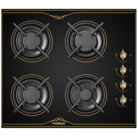 Plaque à GAZ RUST VERRE / 4 FEUX / 60 CM / Noir