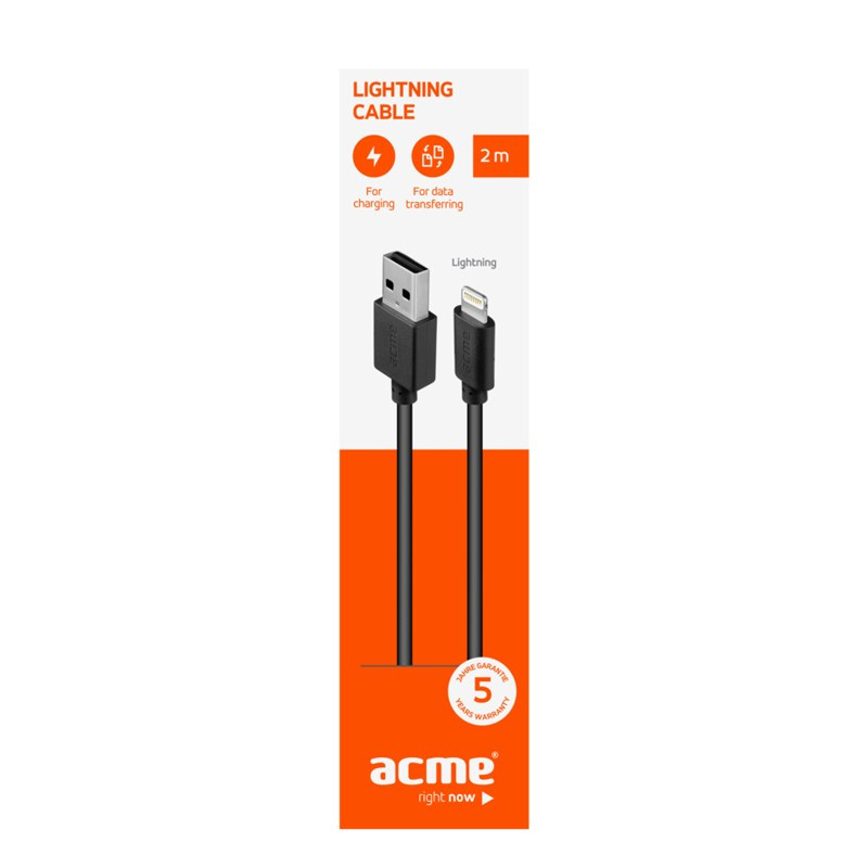 Câble USB Vers Lightning Pour iPhone ACME CB1032 / 2 M / Noir