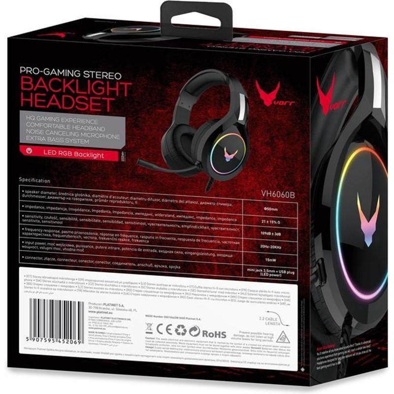 MICRO CASQUE FILAIRE GAMER VARR HI-FI VH6060 RGB - NOIR
