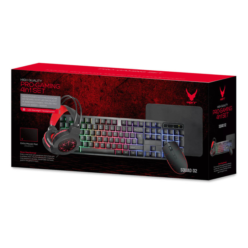 ENSEMBLE GAMING CASQUE, SOURIS, TAPIS ET CLAVIER QWERTY VARR- VG4IN1SET02