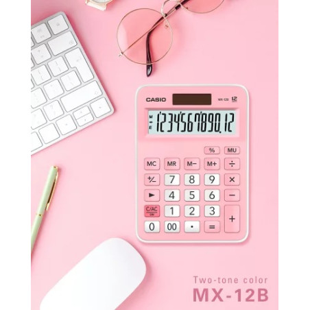 CALCULATRICE CASIO MX-12B / Pile et Solaire / 12 CHIFFRES / ROSE