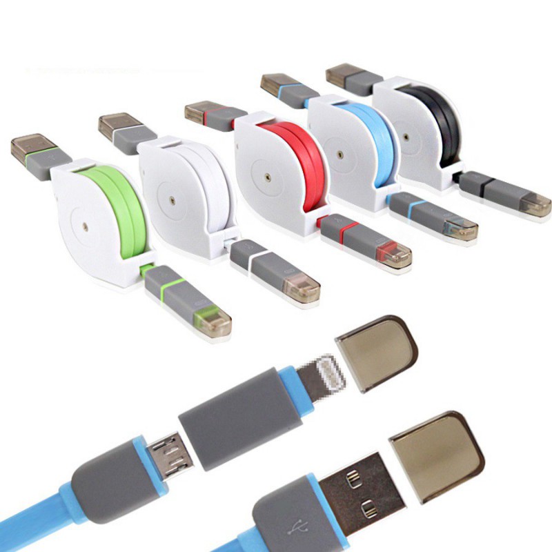 Câble retractable USB vers Micro USB avec adaptateur Lightning