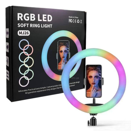 Selfie Ring Light 360° + tripode / RGB / Noir