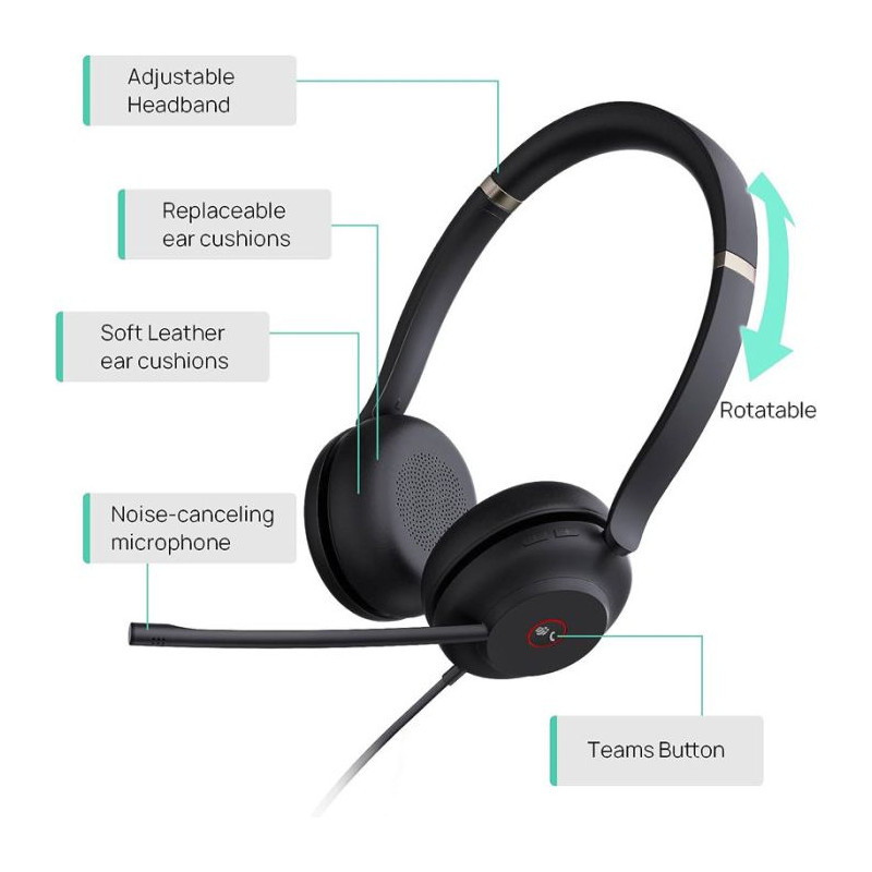 MICRO CASQUE FILAIRE YEALINK DUAL TEAMS UH37 / NOIR