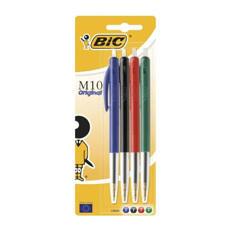 PACK DE 4 STYLOS À BILLE BIC M10 / COULEURS ASSORTIES