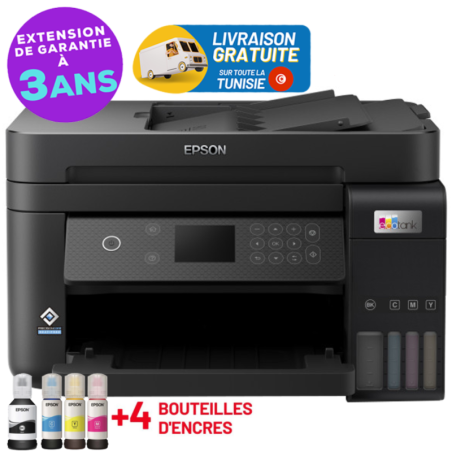 IMPRIMANTE EPSON ECOTANK L6270 / A4 / Wifi + 4 Bouteilles d'encre Epson ...