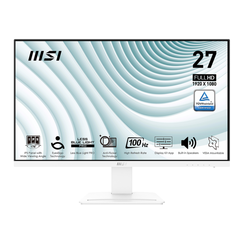 Écran MSI PRO MP273AW 27" Full HD IPS / 100 Hz / Avec haut-parleurs / Blanc