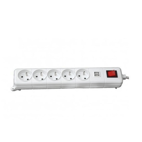 Multiprise SOMEF 5 Modules Avec Interrupteur + USB 1.4 M - Blanc