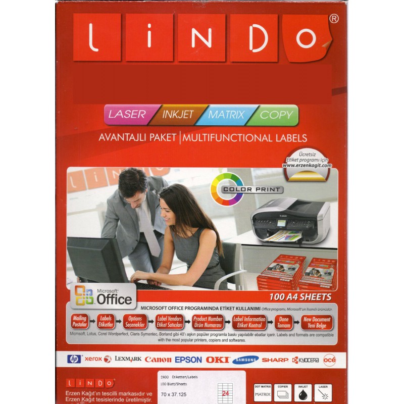 2400x Etiquettes LINDO 100/24E / 70 x 37.125 mm