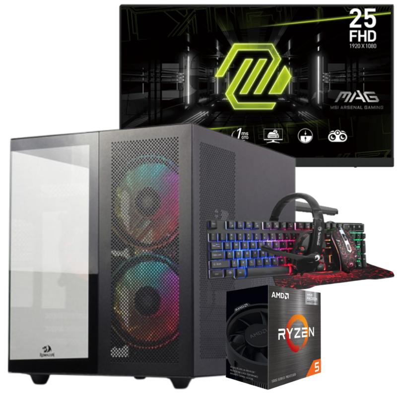 Setup Gamer Special Pc de Bureau Gaming / Ryzen 5 5600GT / Vega 7 / 16 Go Avec Écran MSI 25 ...